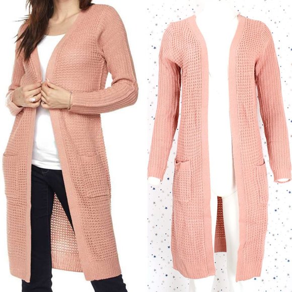 Sweaters | Waffle Knit Duster Long Sweater Cardigan Mauve | Poshmark